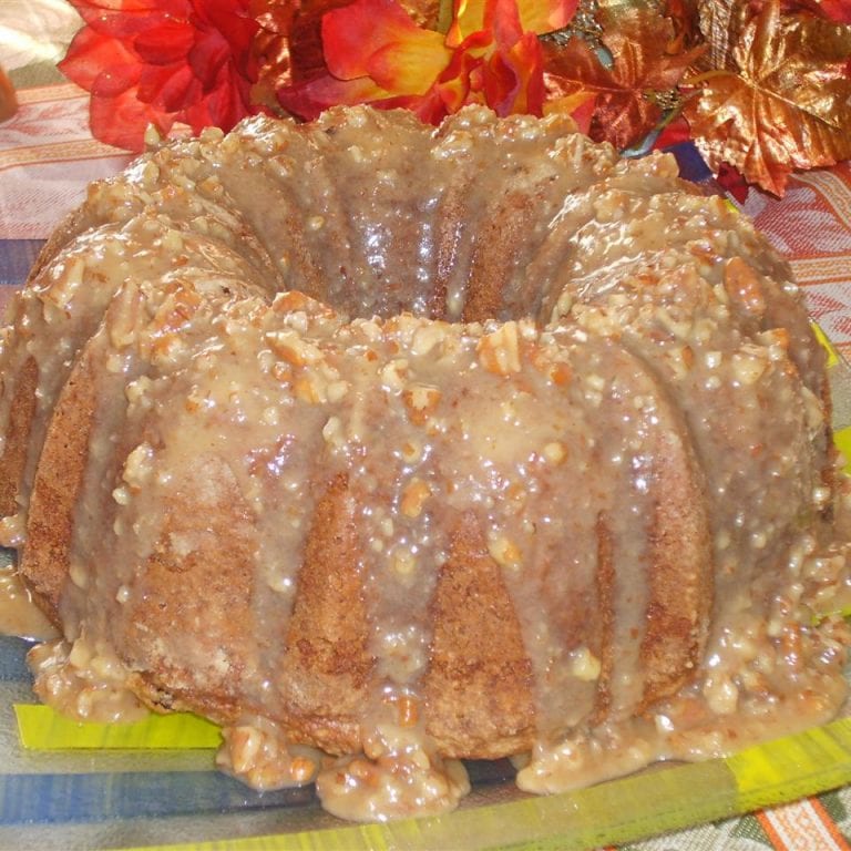 Jim's Apple Raisin Pound Cake with Praline Glaze