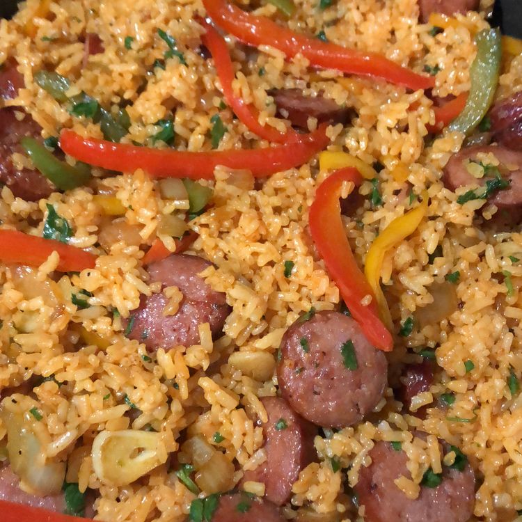 Smoked Sausage and Red Rice Skillet